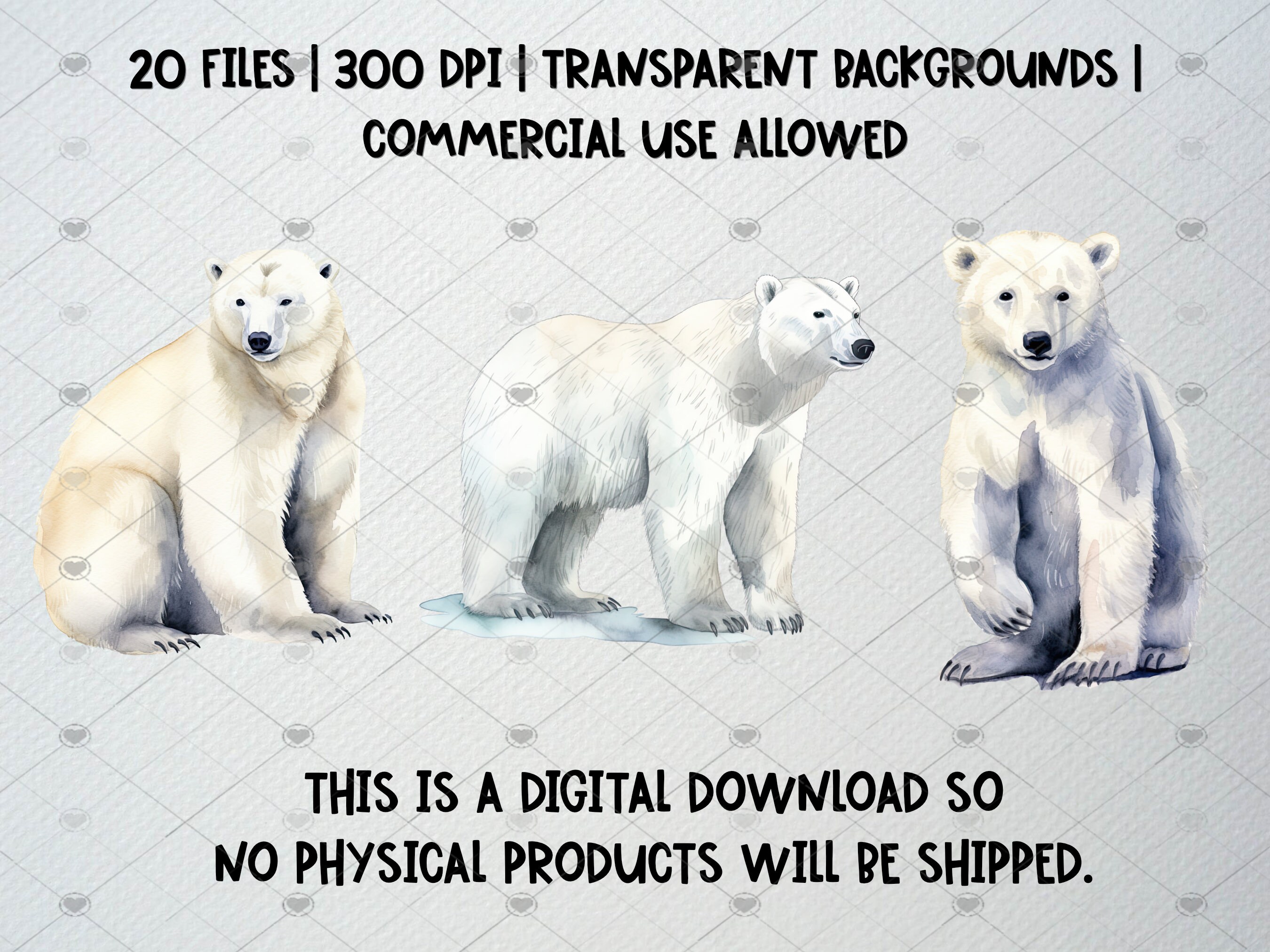 Watercolor Polar Bear Clipart Set of 20 PNG Files, Winter Animals ...