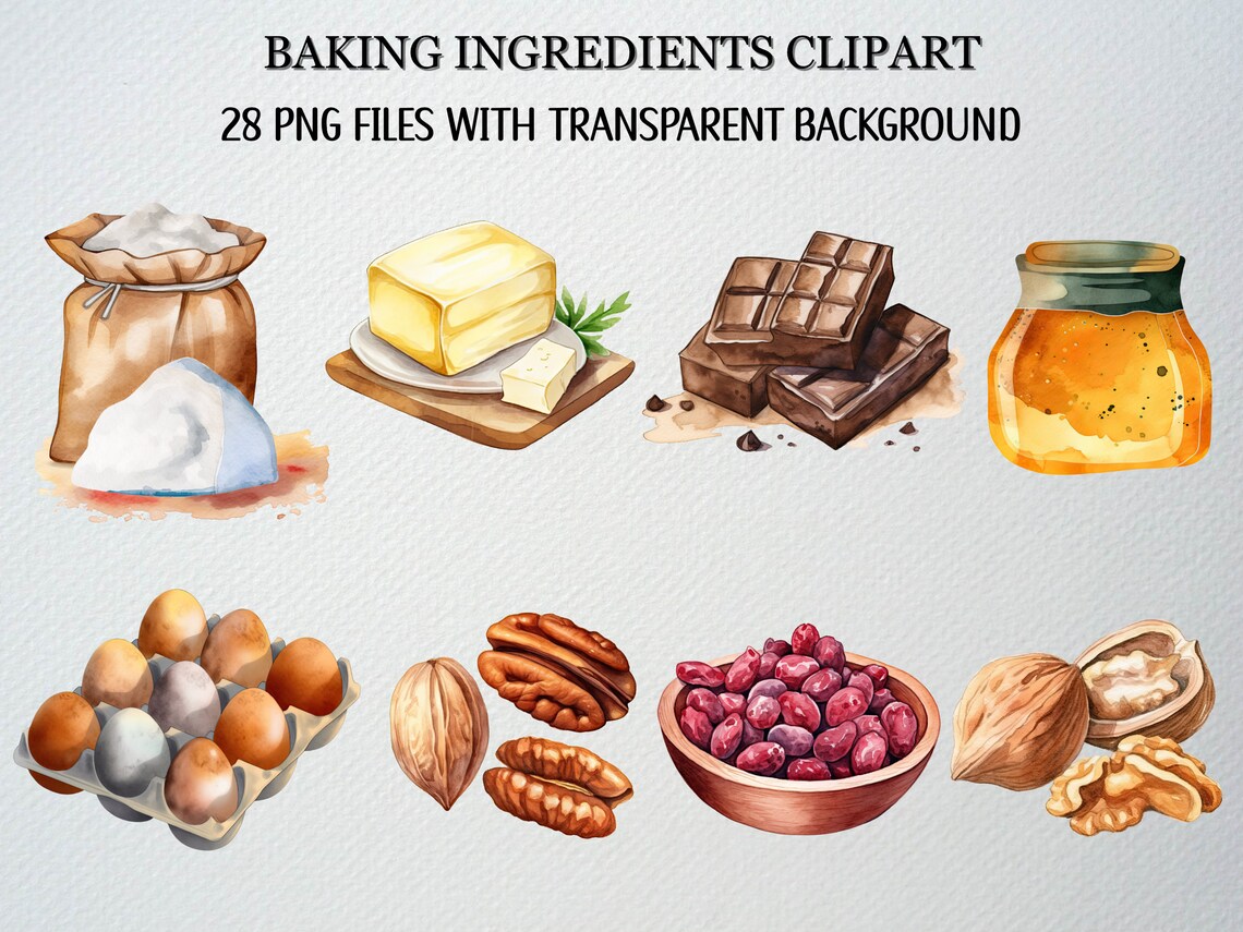 Baking Clipart Set, Watercolor Bakery Clipart, Hand Painted Clipart ...