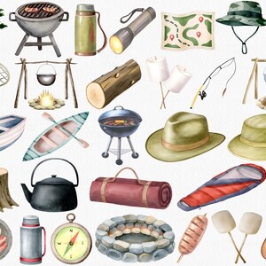 Watercolor Camping Clipart: Outdoor Adventure PNG Set (72 Files) - Etsy