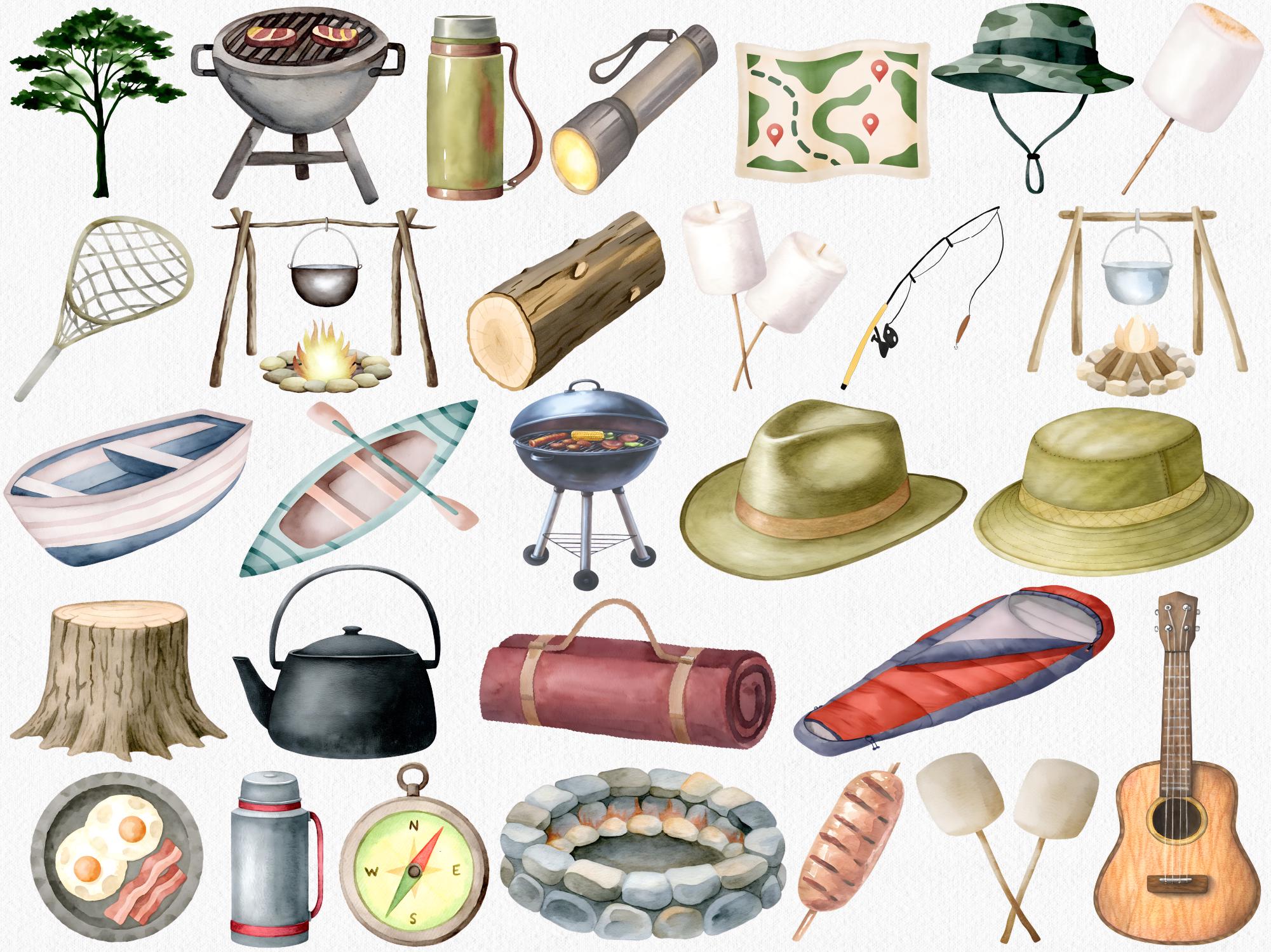 Watercolor Camping Clipart: Outdoor Adventure PNG Set (72 Files) - Etsy