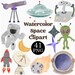 Watercolor Space Clipart, Astronaut Clipart, Rocket Clipart, Outer ...