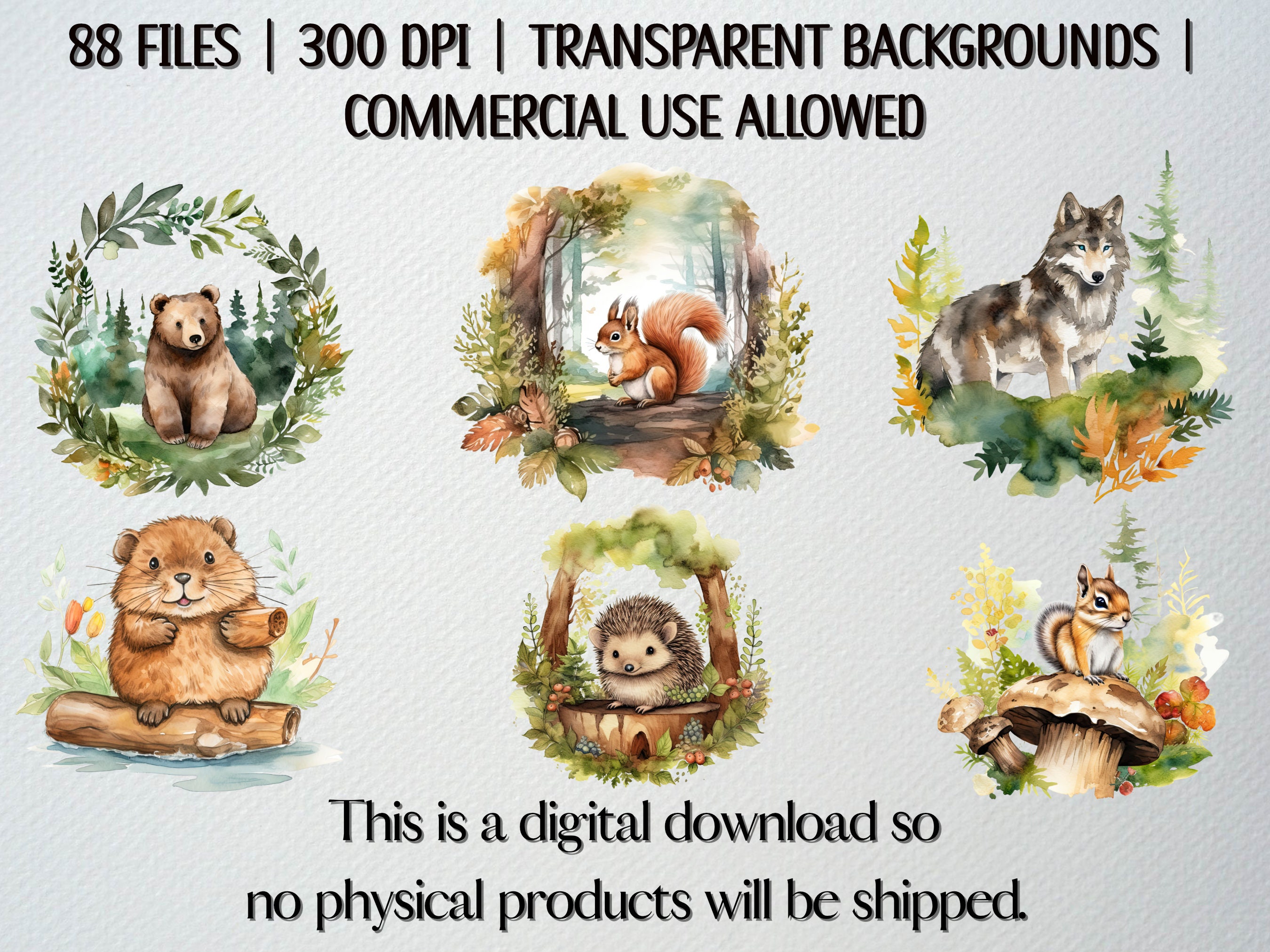 Woodland Animals Clipart Watercolor, Forest Animals Clip Art ...