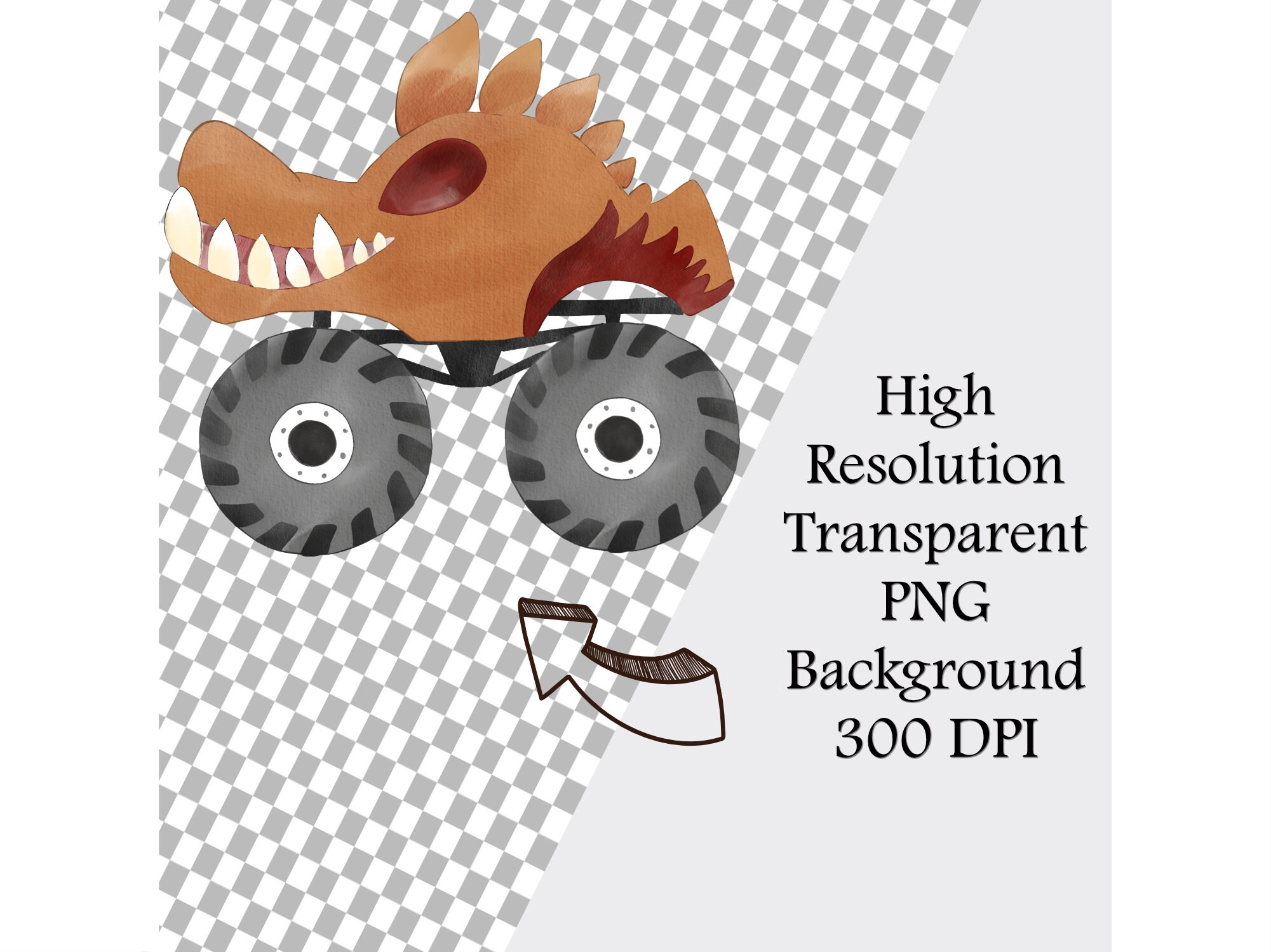 Watercolor Monster Truck Clipart Set of 25 PNG, Trucks Clipart, off ...