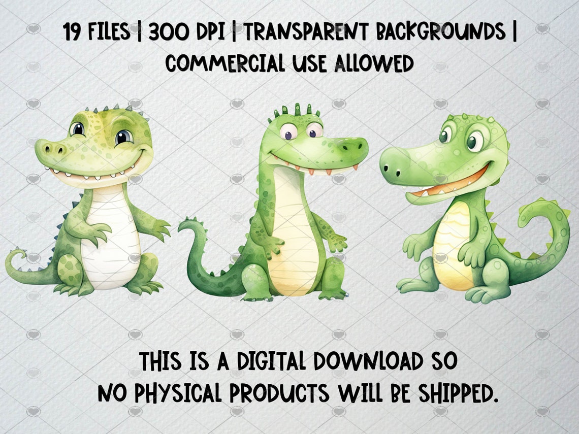 Watercolor Alligator Clipart Set of 19 PNG Files, Reptile Clipart ...
