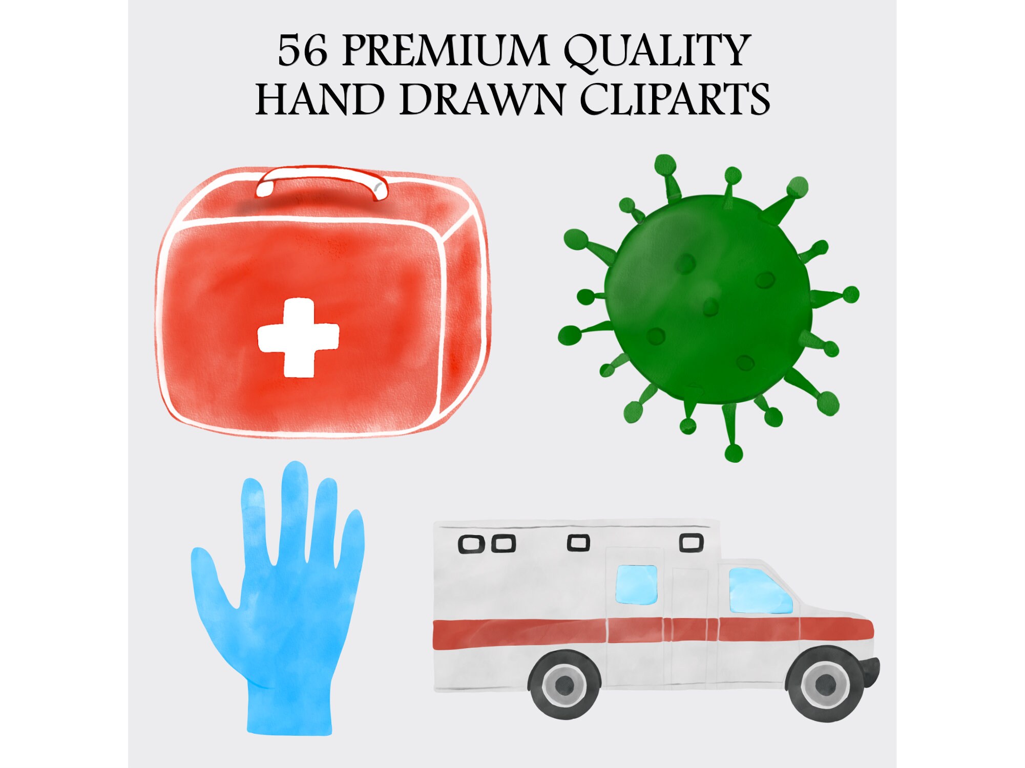 Watercolor Medical Clipart Set of 56 PNG Files, Health Clipart ...