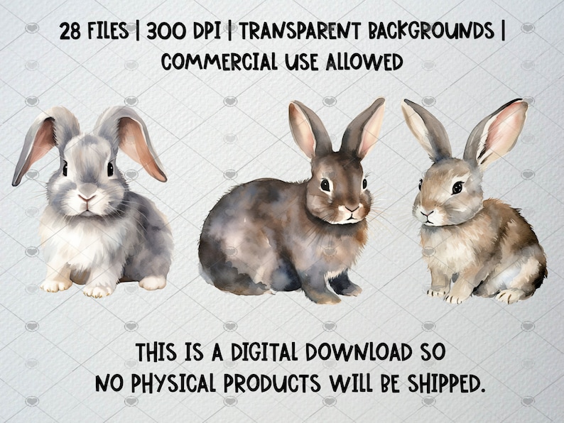 Watercolor Bunny Clipart Set of 28 PNG Files, Rabbit Clipart, Cute ...