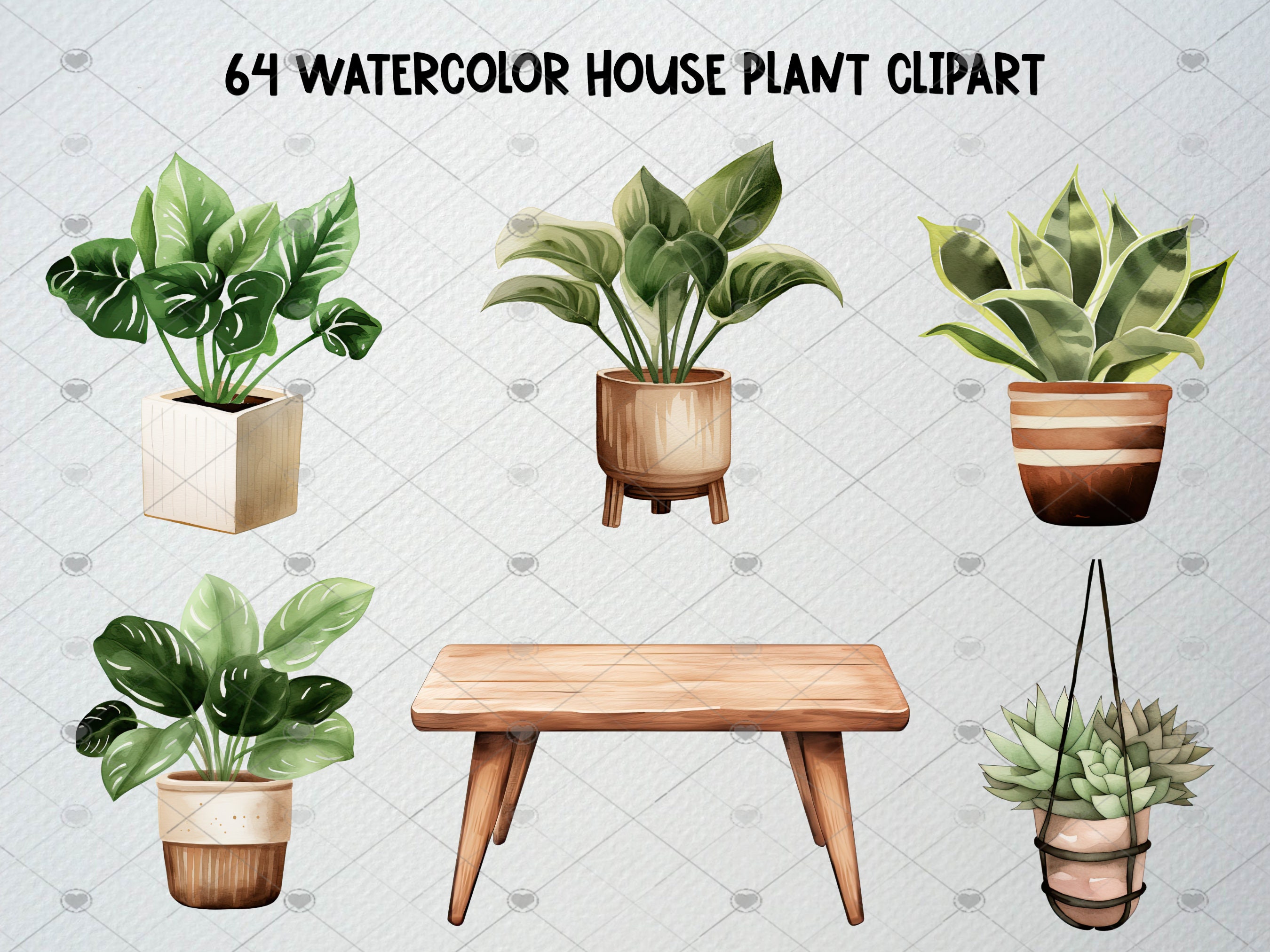 Watercolor House Plants Clipart Set of 64 PNG Files, Home Decor Clipart ...