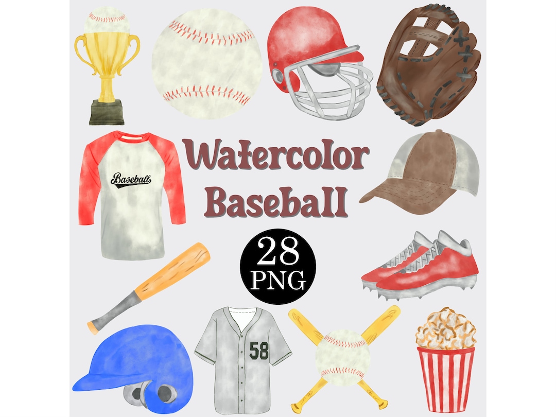 Watercolor Baseball Clipart Set of 28 PNG Files, Sports Clipart ...