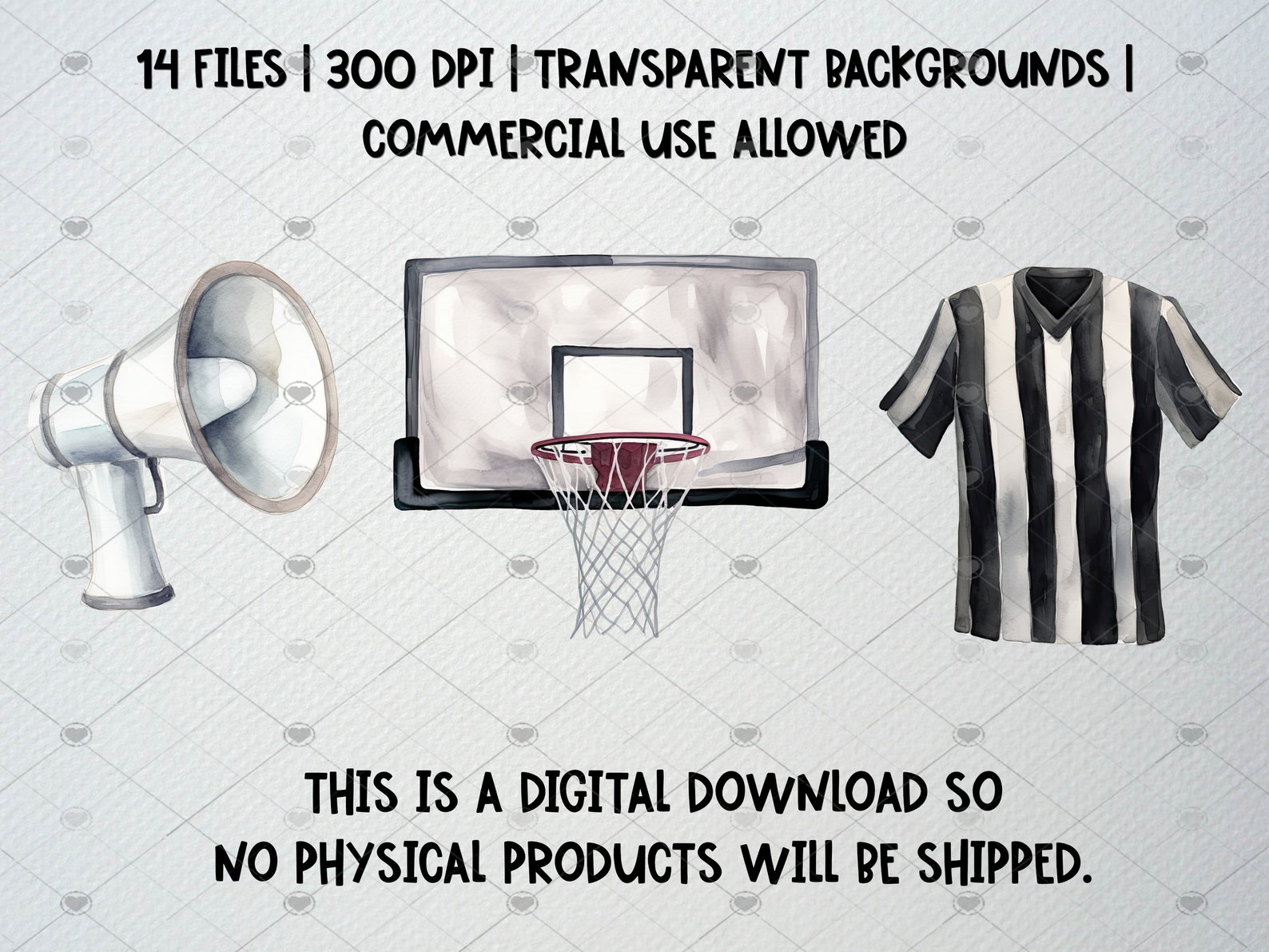 Watercolor Basketball Clipart Set of 14 PNG Files, Sports Clipart ...