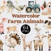 Watercolor Farm Animals Clipart Set of 64 PNG Files, Farm Clipart, Cute ...