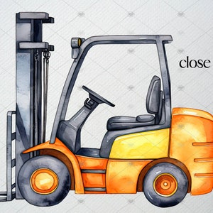 Watercolor Construction Clipart Set of 30 PNG, Truck Clipart, Bulldozer ...