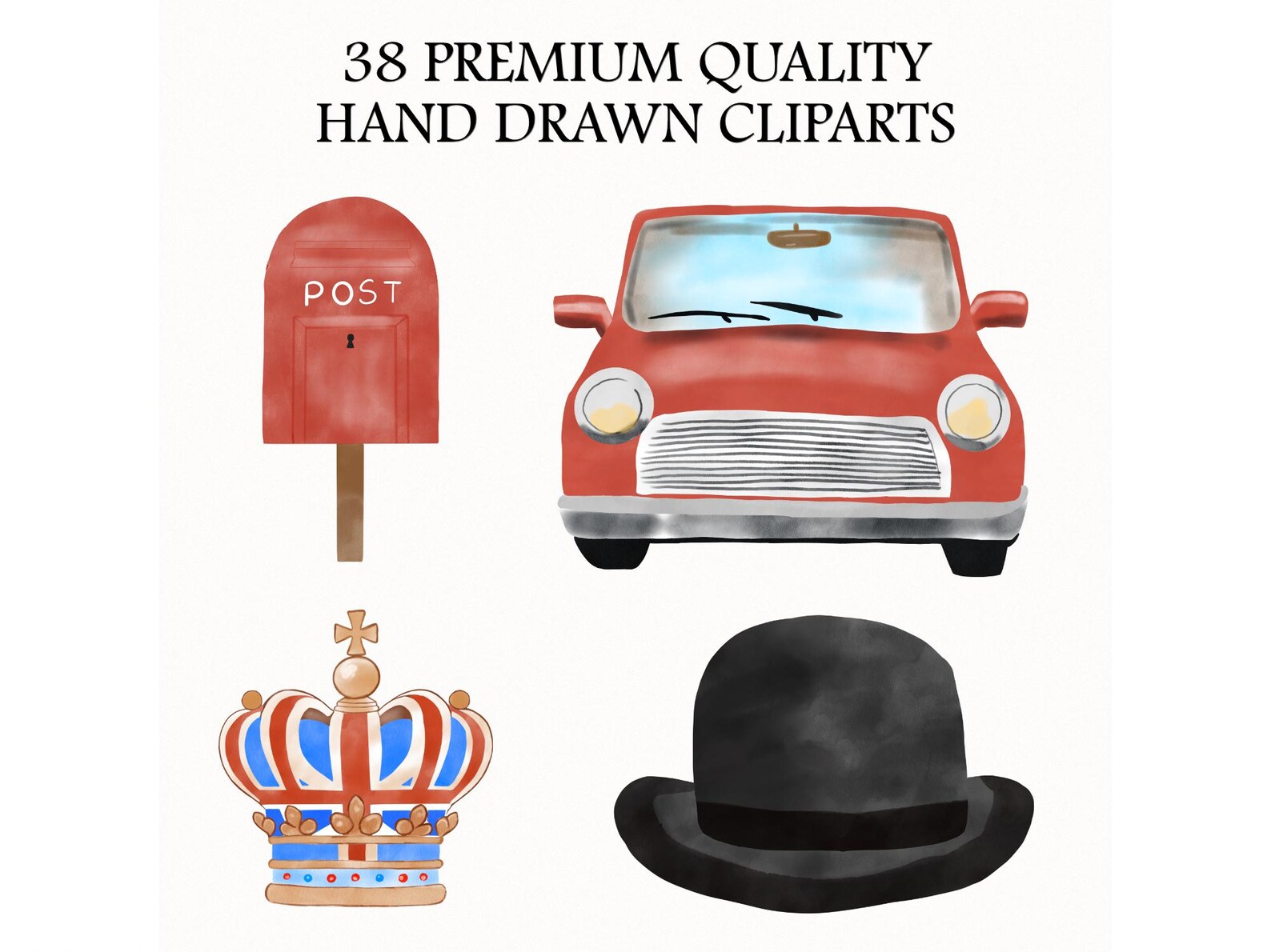 Watercolor London Clipart Set of 38 PNG, Landmark Clipart, British ...