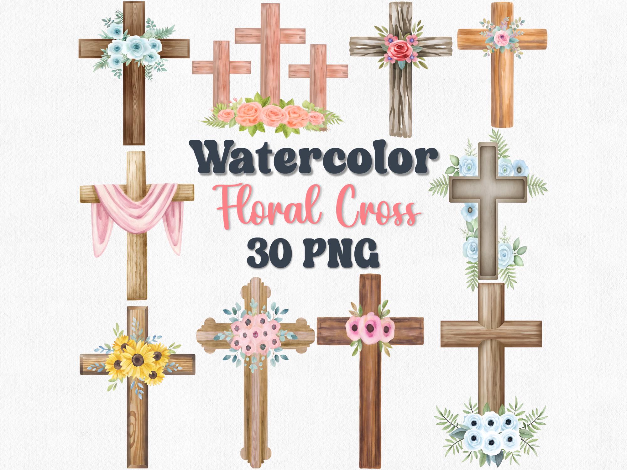 Watercolor Floral Cross Clipart: Christian Easter Designs (30 PNG) - Etsy