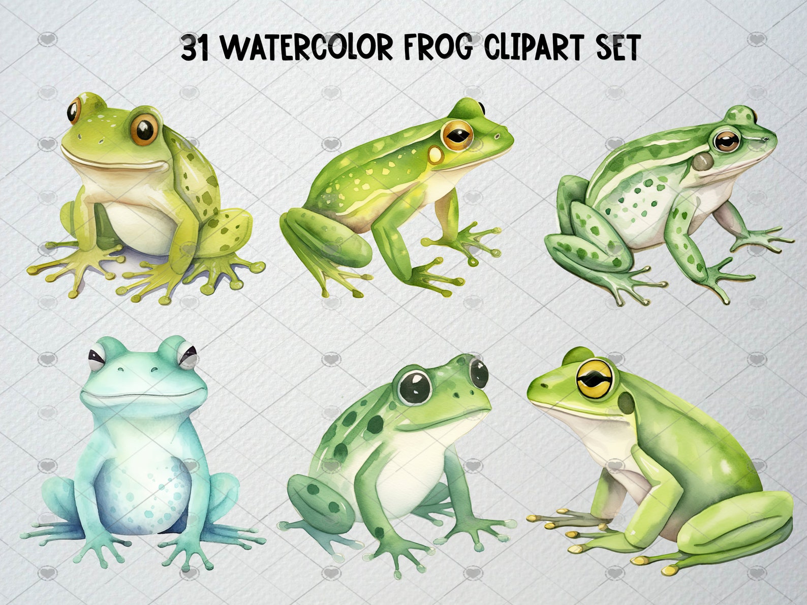 Watercolor Frog Clipart Set: 31 PNG Illustrations (commercial License ...
