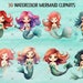 Watercolor Mermaid Clipart Set of 50 PNG Files, Little Mermaid Clipart ...