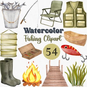 Watercolor Fishing Clipart Set: Rods, Lures, Boats (54 PNG Files) - Etsy