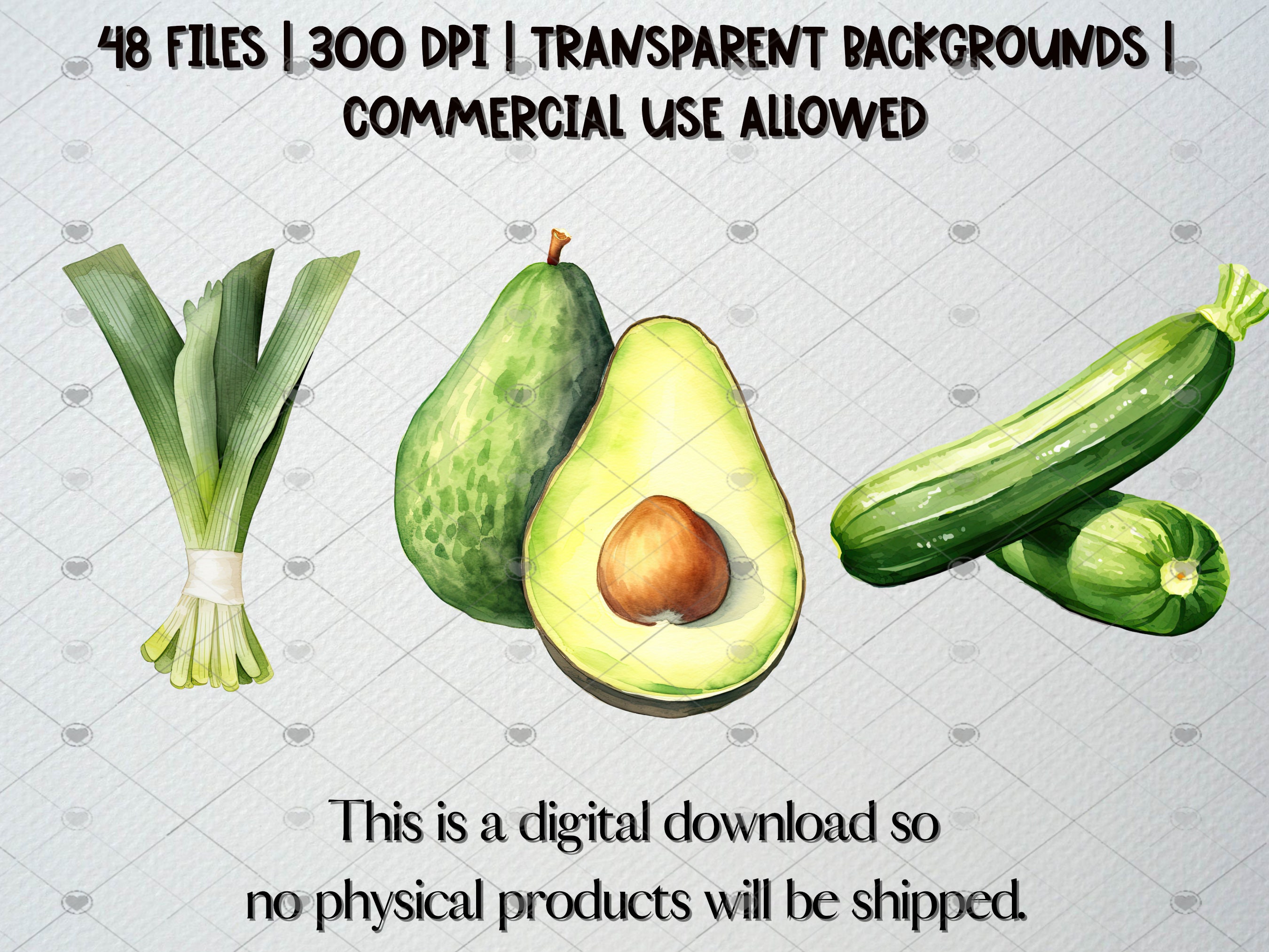 Watercolor Vegetable Clipart Set of 48 PNG Files, Veggie Clipart, Food ...