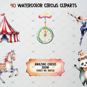 Watercolor Circus Clipart Set: 40 PNG Graphics (commercial License) - Etsy