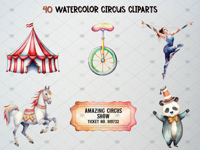 Watercolor Circus Clipart Set: 40 PNG Graphics (commercial License) - Etsy