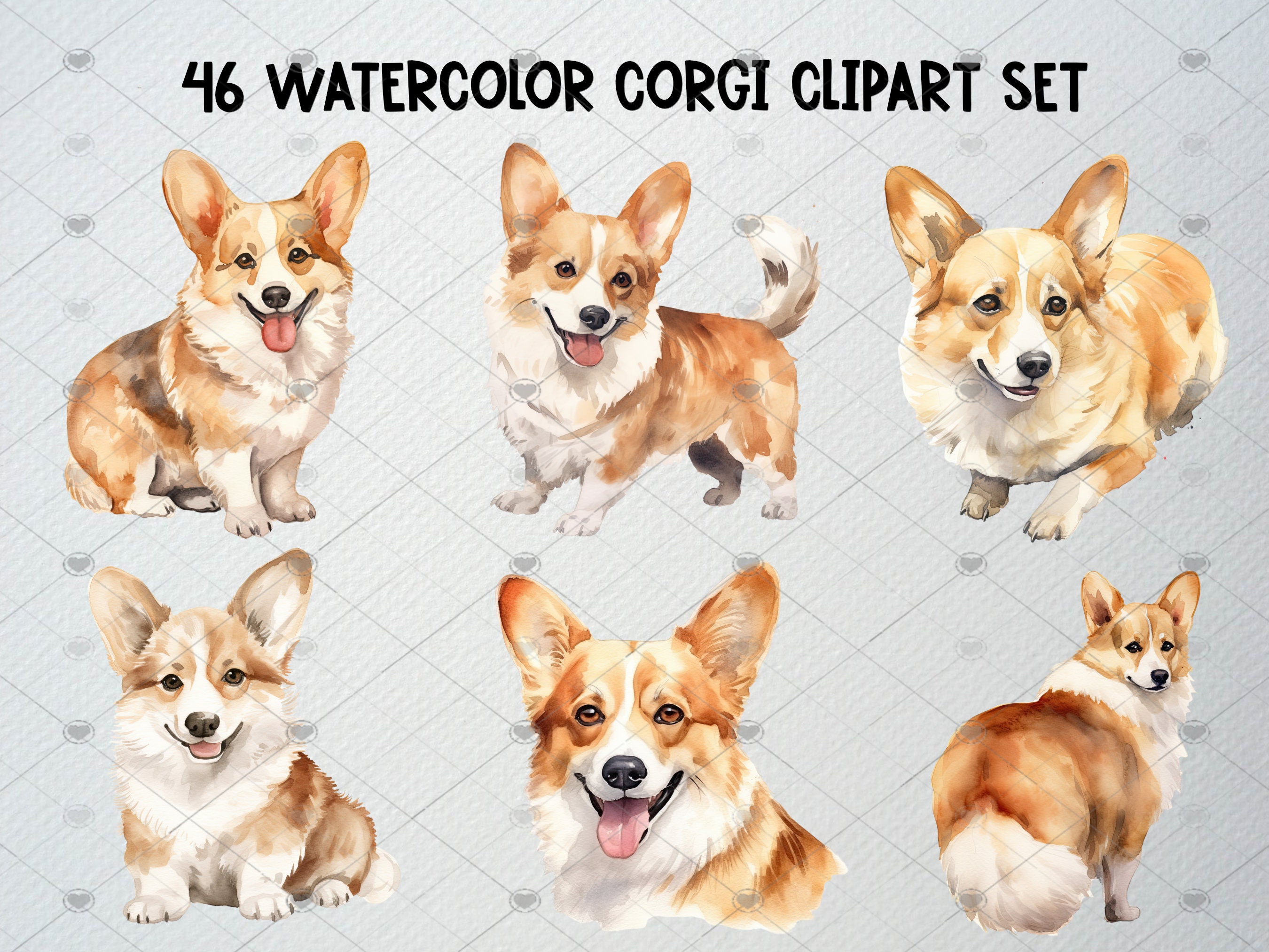 Watercolor Corgi Clipart Set of 46 PNG Files, Cute Dog Clipart, Pet ...