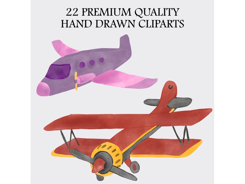 Watercolor Airplane Clipart Set of 22 PNG Files, Travel Clipart ...