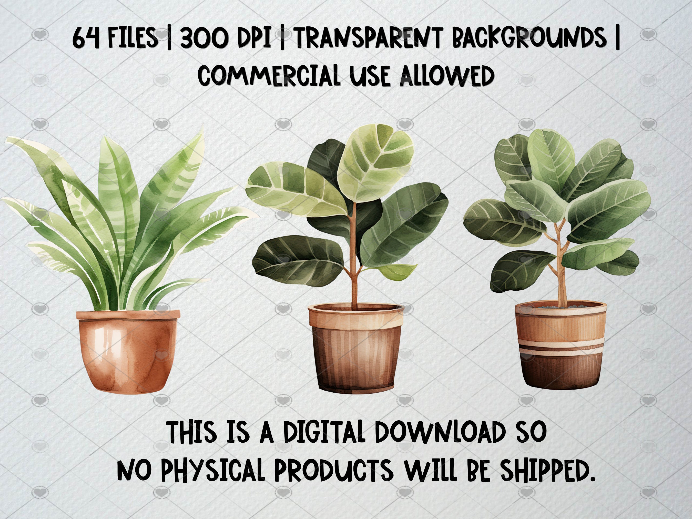 Watercolor House Plants Clipart Set of 64 PNG Files, Home Decor Clipart ...