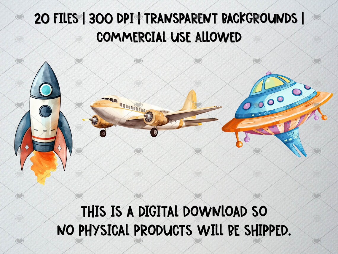 Watercolor Air Transport Clipart Set, Hot Air Ballon Clipart, Airplane ...