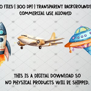 Watercolor Air Transport Clipart Set, Hot Air Ballon Clipart, Airplane ...