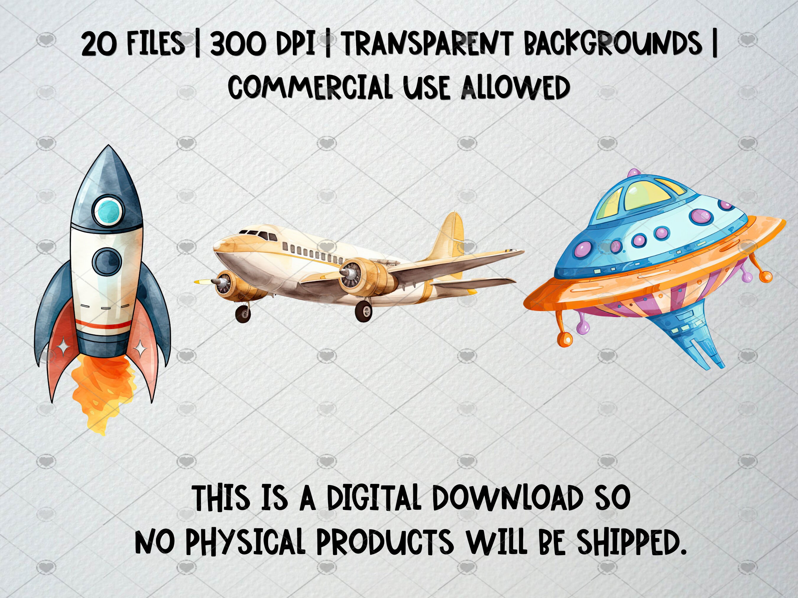 Watercolor Air Transport Clipart Set, Hot Air Ballon Clipart, Airplane ...