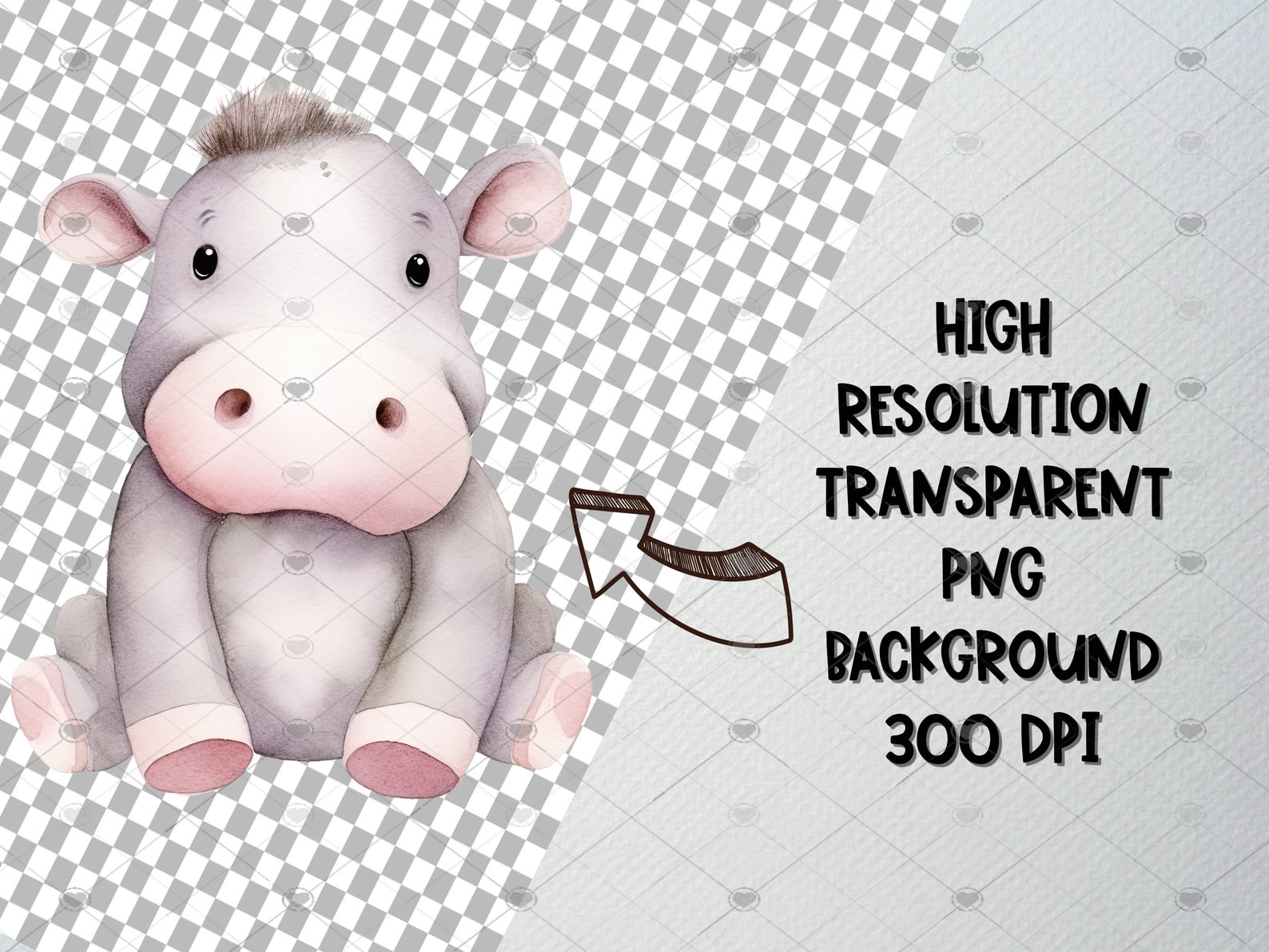 Watercolor Hippo Clipart Set of 33 PNG, Hippopotamus Clipart, Baby ...