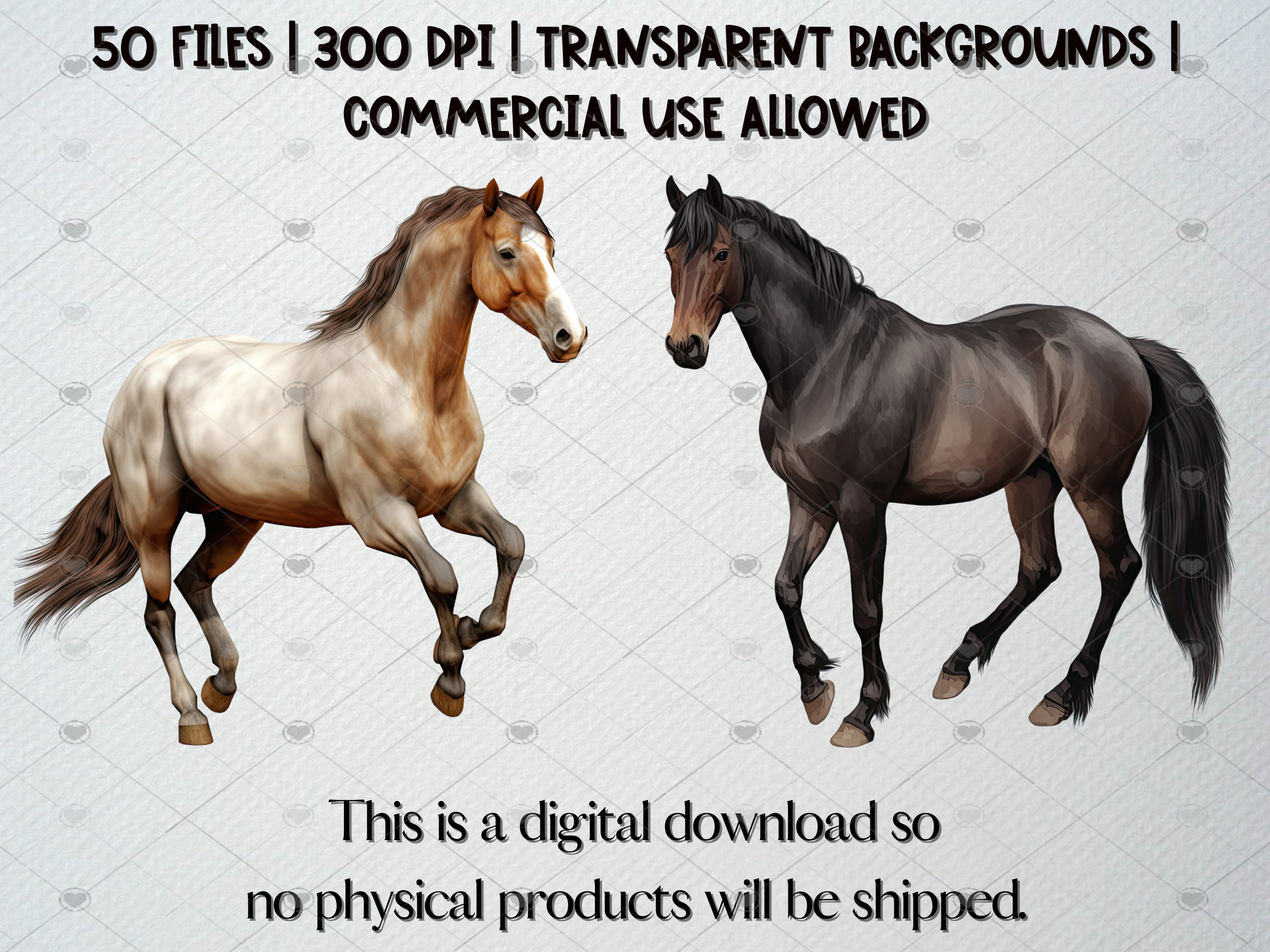 Watercolor Horse Clipart Set of 50 PNG Files, Farm Animal Clipart, Cute ...