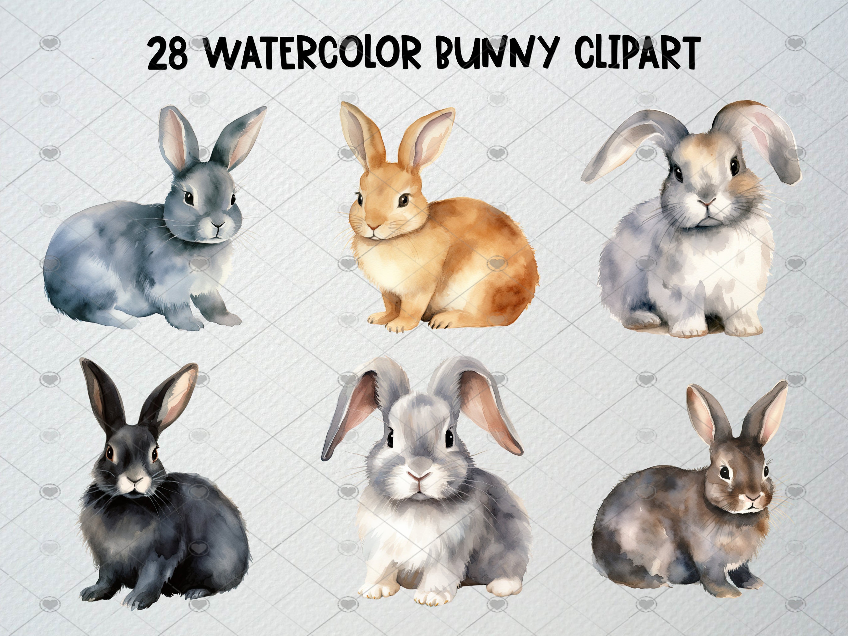 Watercolor Bunny Clipart Set of 28 PNG Files, Rabbit Clipart, Cute ...