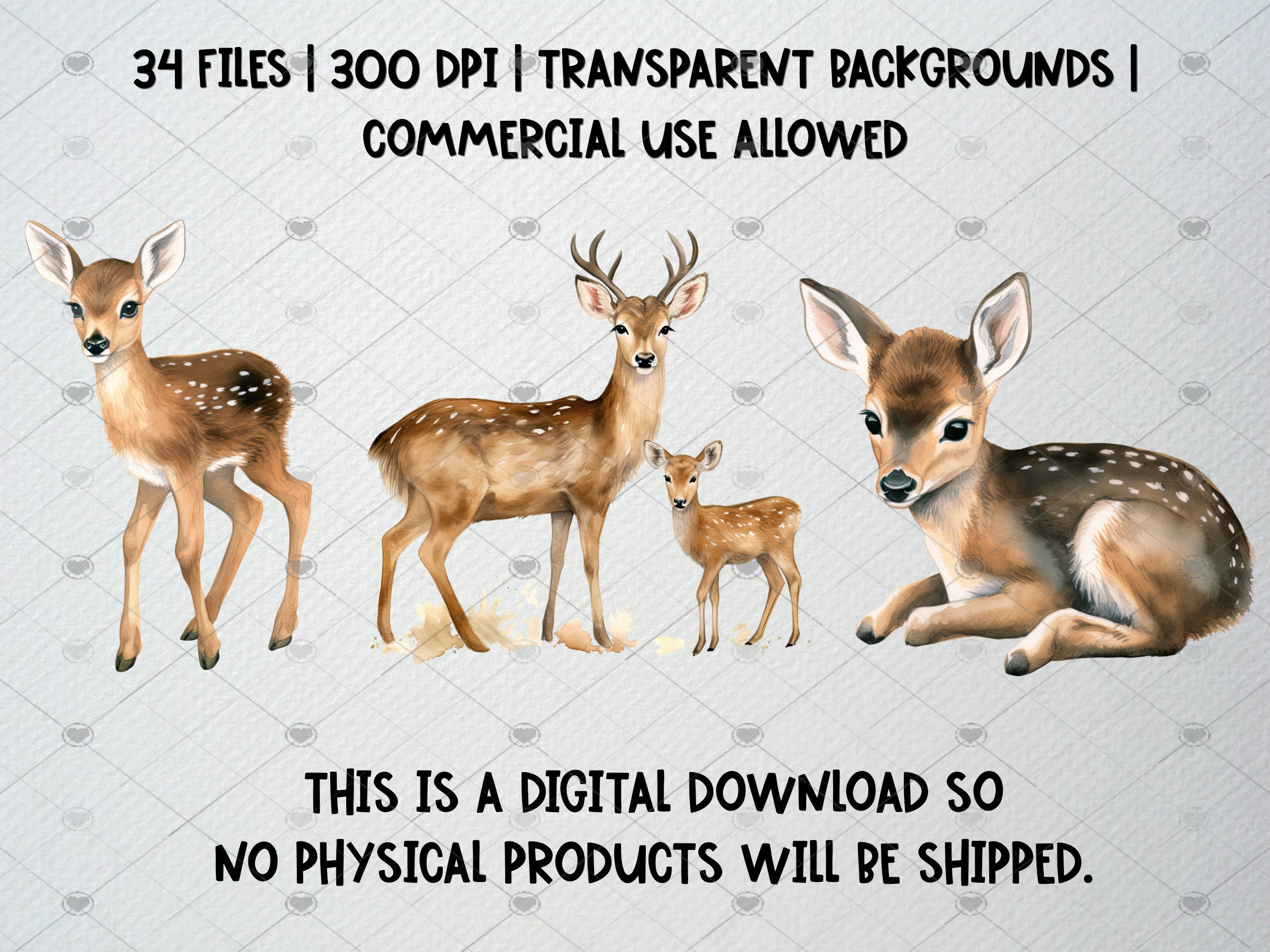 Watercolor Deer Clipart Set of 34 PNG Files, Baby Deer Clipart, Deer ...