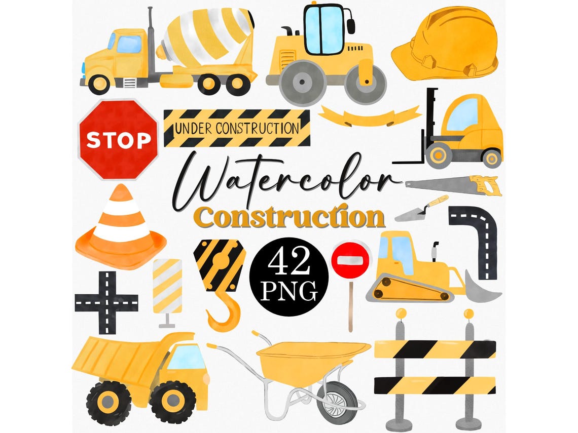 Watercolor Construction Clipart PNG, Construction Vehicles Clip Art ...