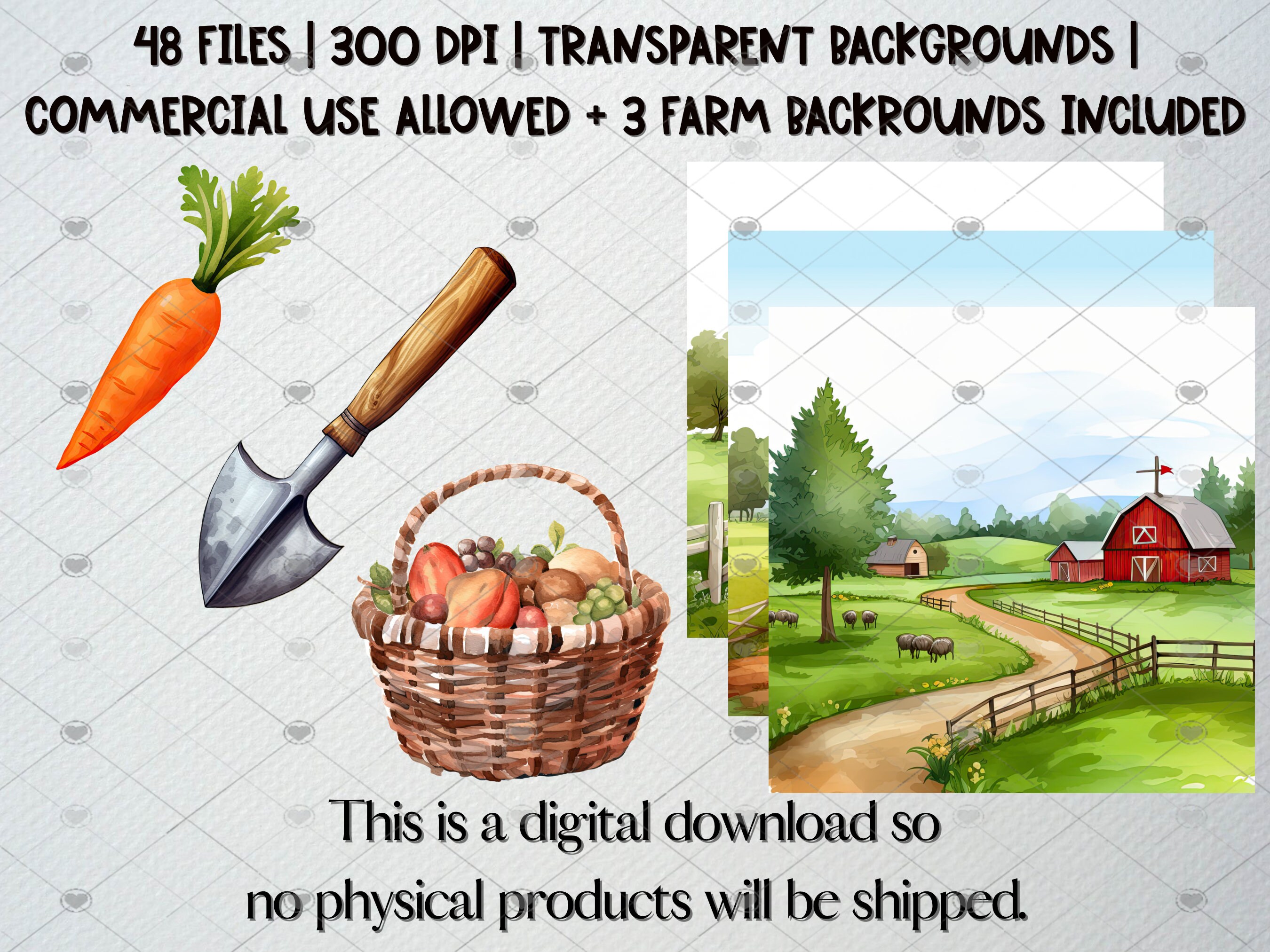 Watercolor Farm Animals Clipart Set of 48 PNG Files, Farm Clipart Set ...