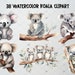 Watercolor Koala Clipart Set of 38 PNG Files, Cute Koala Clipart, Baby ...