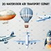 Watercolor Air Transport Clipart Set, Hot Air Ballon Clipart, Airplane ...