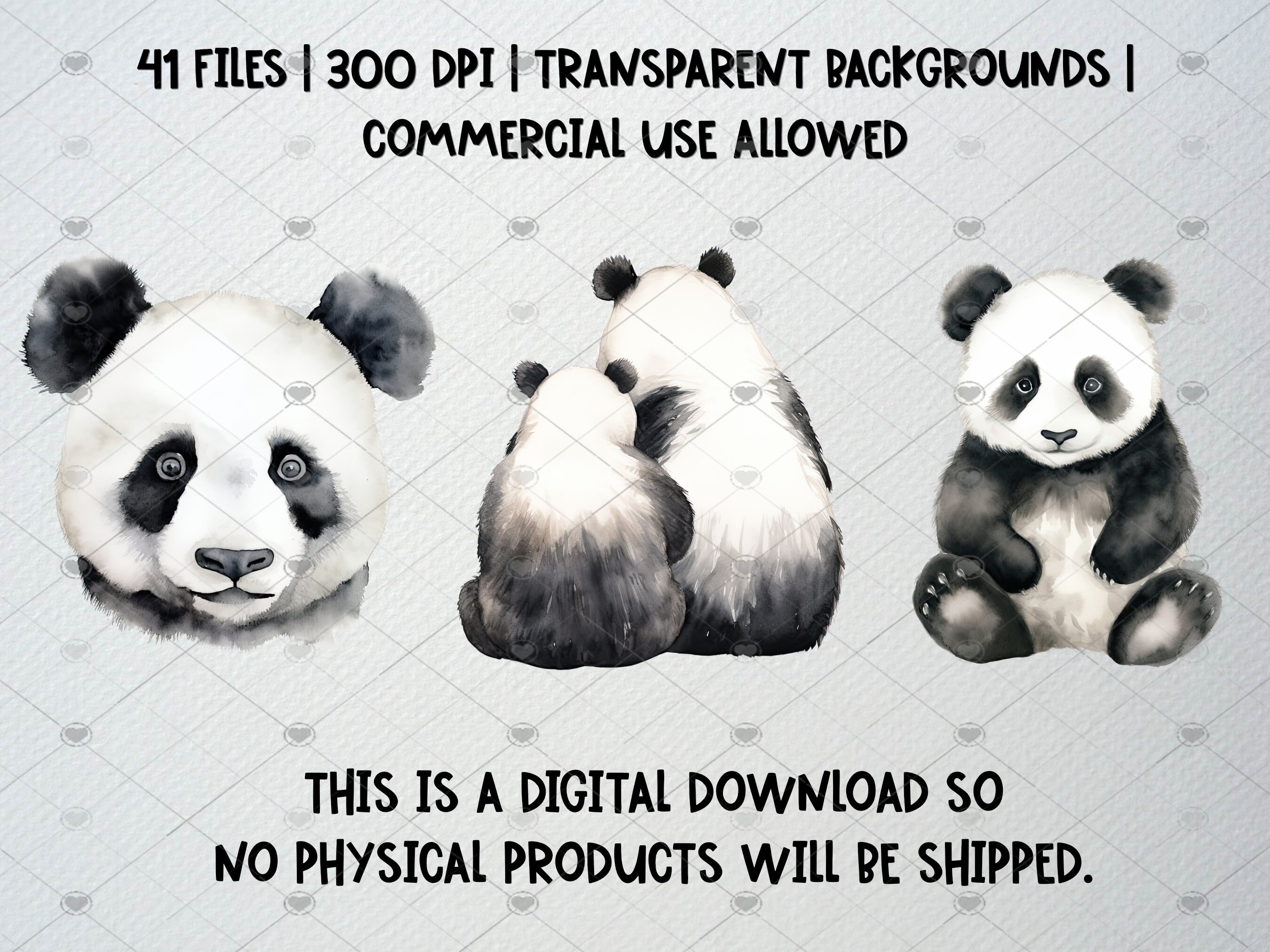 Watercolor Panda Clipart Set of 41 PNG Files, Cute Panda Clipart, Baby ...