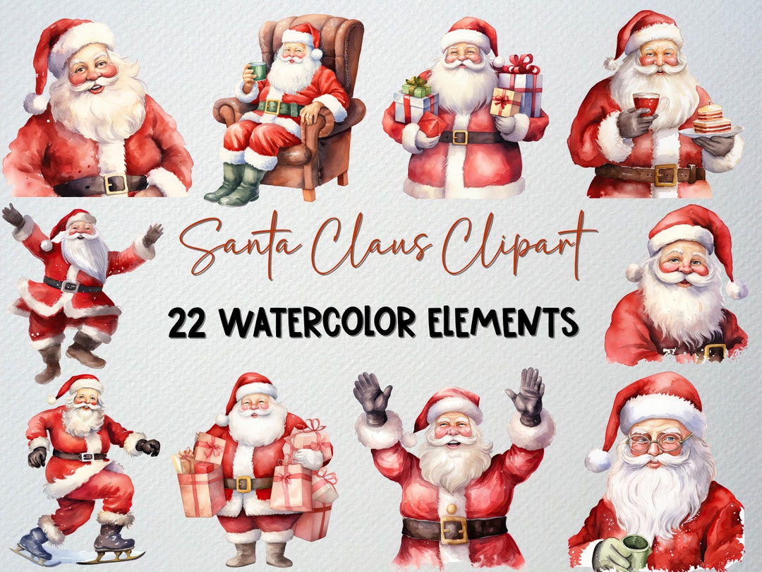 Watercolor Santa Claus Clipart Set, Christmas Clipart, Winter Clipart ...