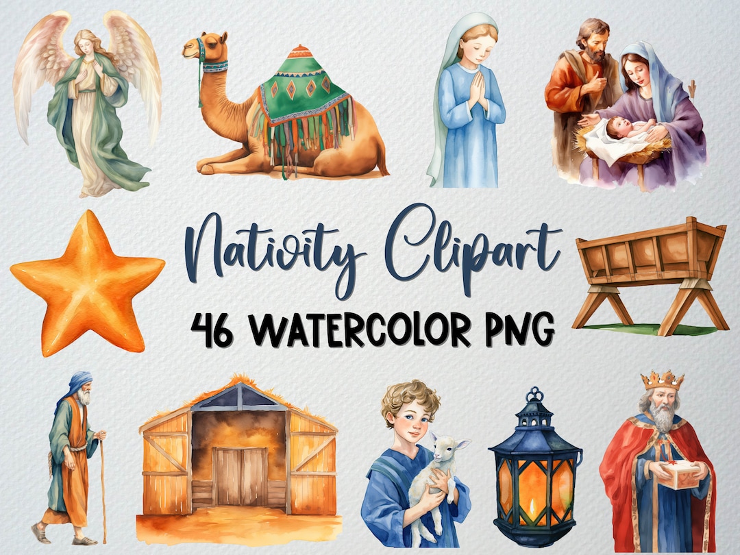 Watercolor Nativity Clipart Set of 46 PNG Files Christmas - Etsy