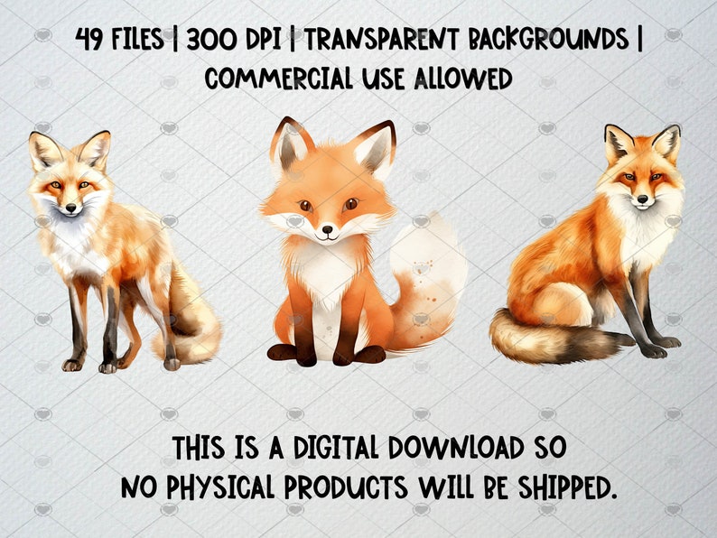 Watercolor Fox Clipart Set of 49 PNG Files, Cute Fox Clipart, Baby Fox ...