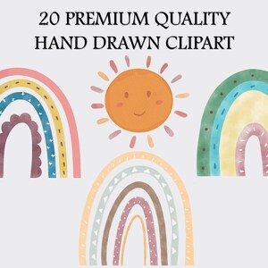Watercolor Boho Rainbow Clipart Set, Rainbow Clipart, Baby Shower ...