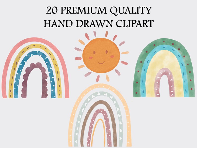 Watercolor Boho Rainbow Clipart Set, Rainbow Clipart, Baby Shower ...