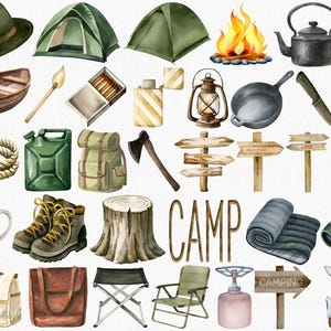 Watercolor Camping Clipart: Outdoor Adventure PNG Set (72 Files) - Etsy