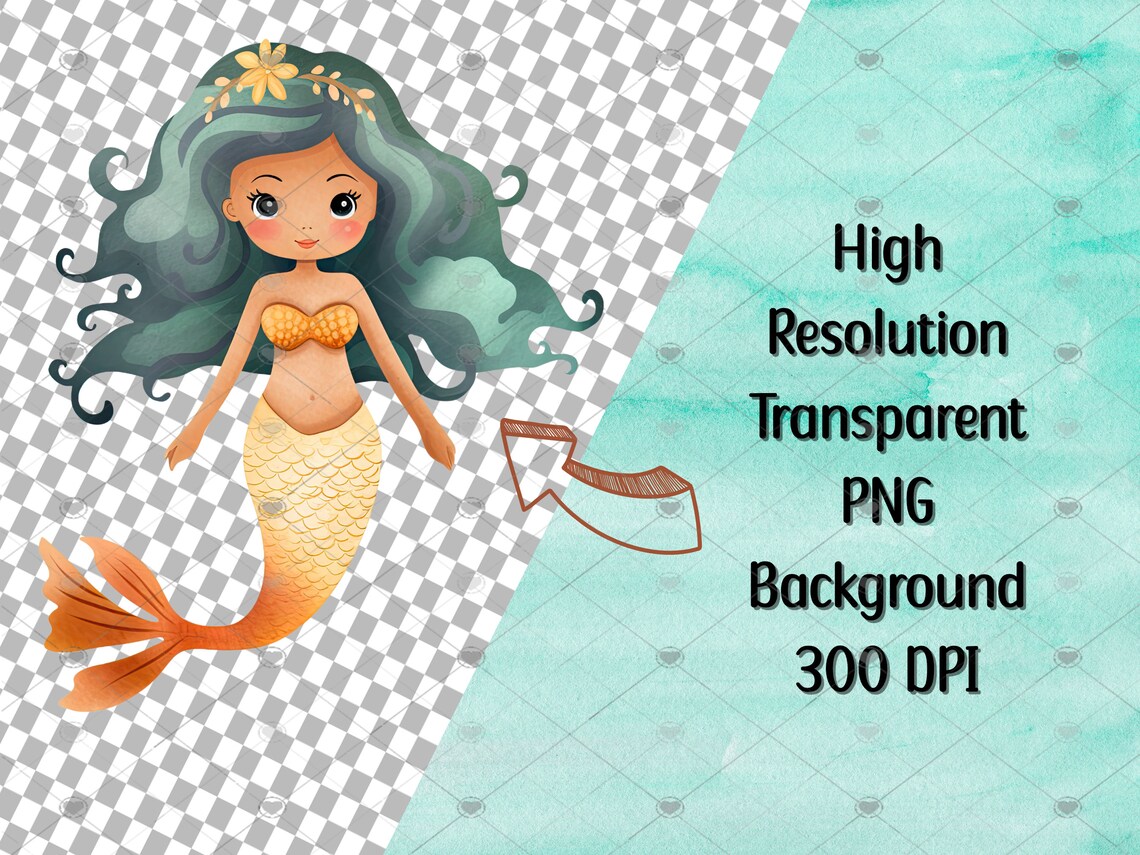 Watercolor Mermaid Clipart Set of 50 PNG Files, Little Mermaid Clipart ...