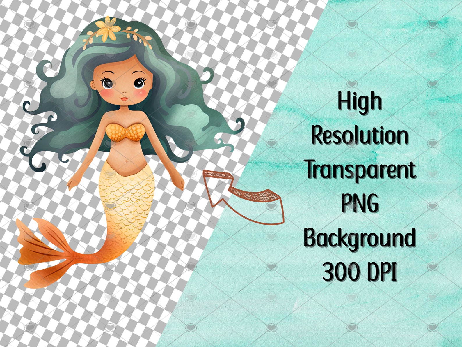 Watercolor Mermaid Clipart Set of 50 PNG Files, Little Mermaid Clipart ...