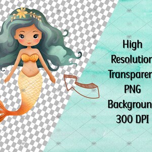 Watercolor Mermaid Clipart Set of 50 PNG Files, Little Mermaid Clipart ...