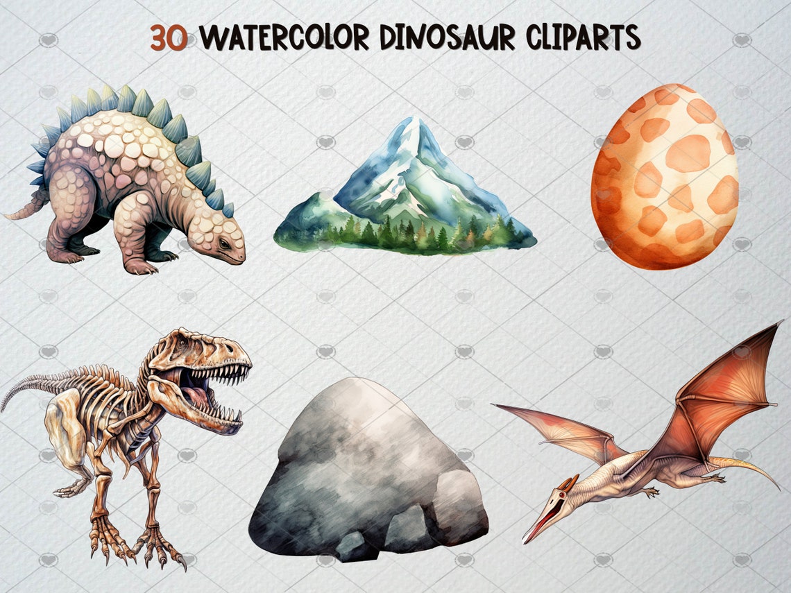 Watercolor Dinosaur Clipart Set of 30 PNG Files, Dino Clipart, Cute ...