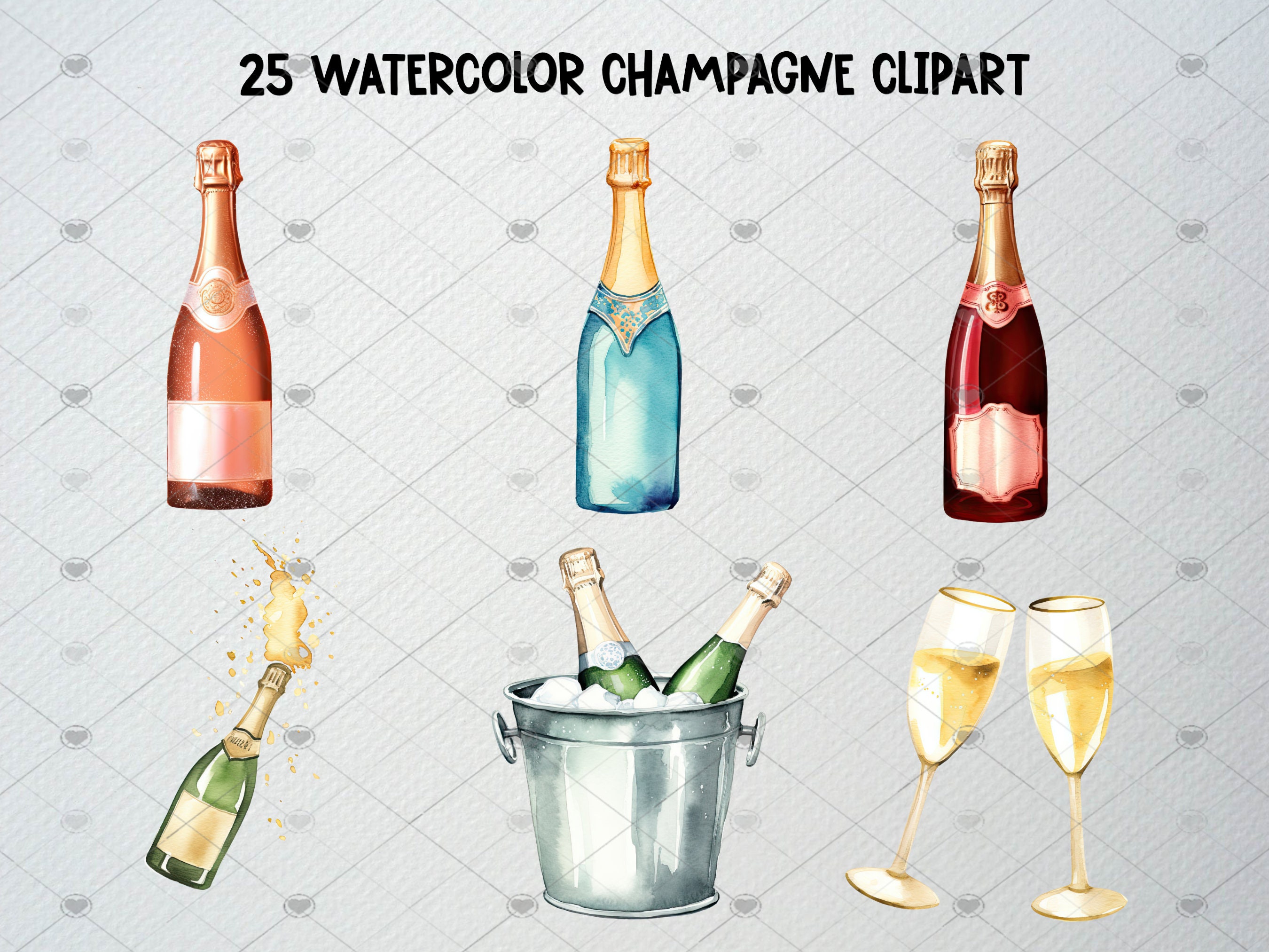 Watercolor Champagne Clipart Set: Celebration PNG Graphics (25 Files ...