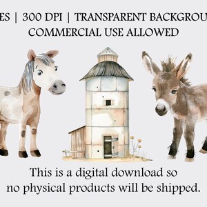 Watercolor Farm Animals Clipart Set of 64 PNG Files, Farm Clipart, Cute ...